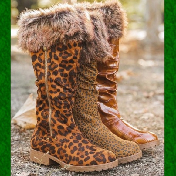 Mata | Shoes | Leopard Animal Print Zipper Faux Fur Fashion Boot | Poshmark